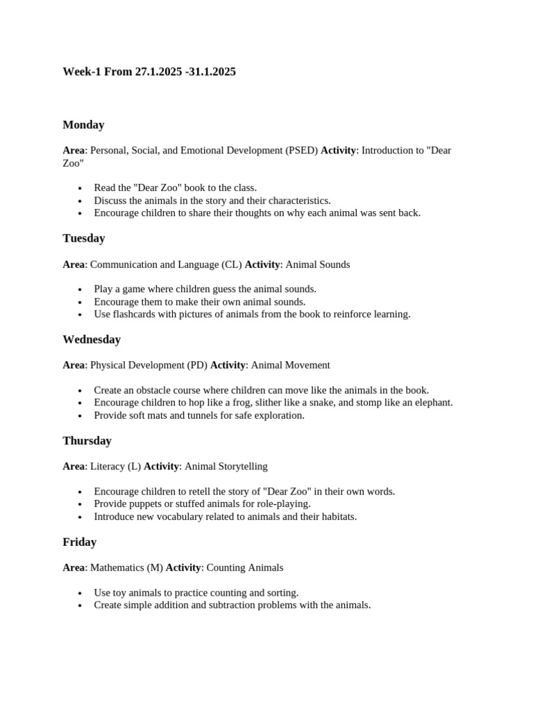 Week 1 Lesson Plan: Animals & Culture | PDF | Learning