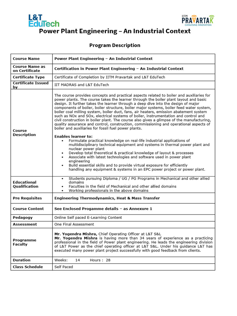 Power Plant Engineering Course Overview | PDF | Power Station | Steam