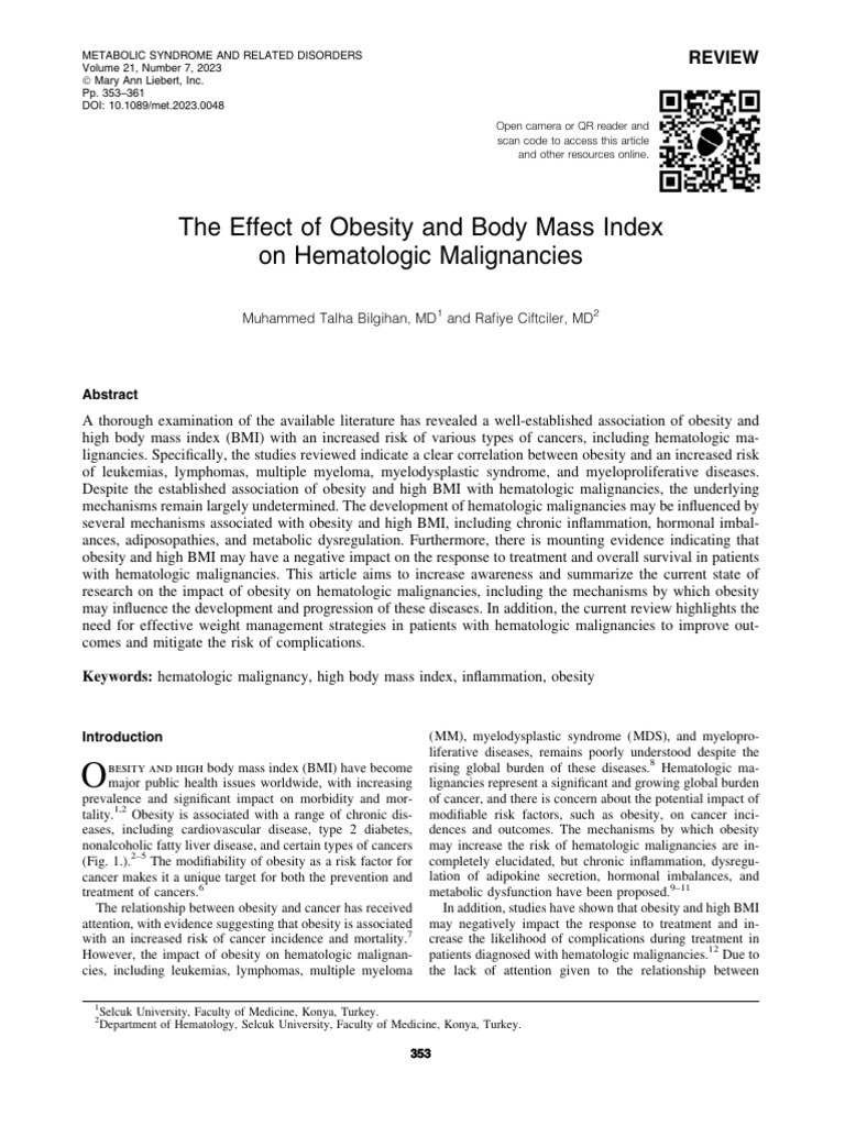 The Effect of Obesity and Body Mass Index on Hematologic Malignancies ...