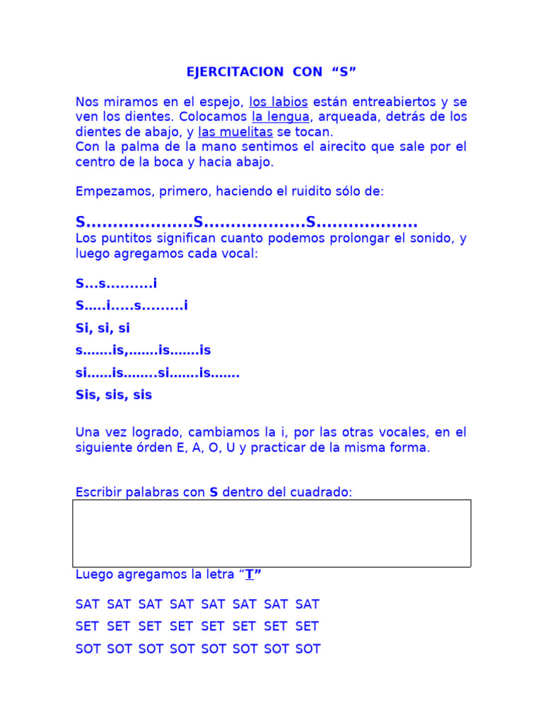 Ejercitacion Con La Letra S | PDF