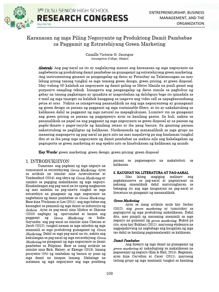 Karanasan NG Mga Piling Negosyante NG Produktong Damit Pambabae S | PDF