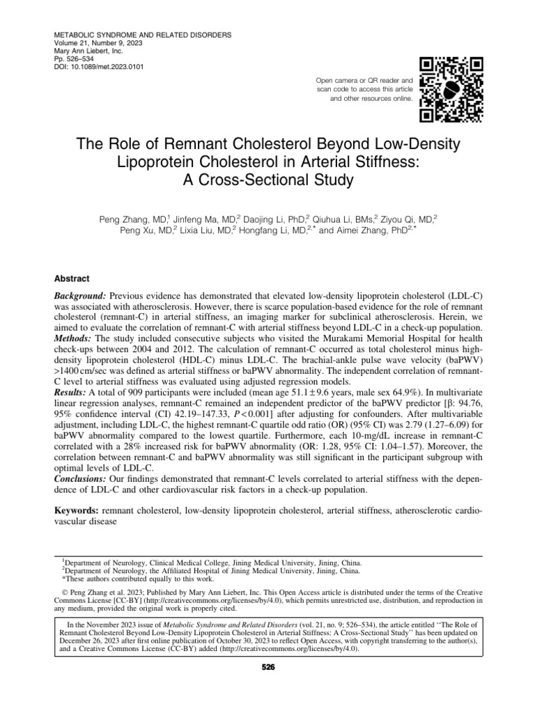 The Role of Remnant Cholesterol Beyond Low-Density Lipoprotein ...