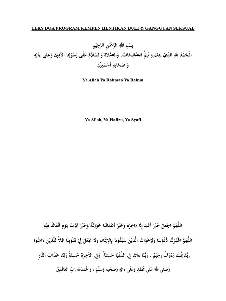 DOA PROGRAM KEMPEN HENTIKAN BULI & GANGGUAN SEKSUAL | PDF
