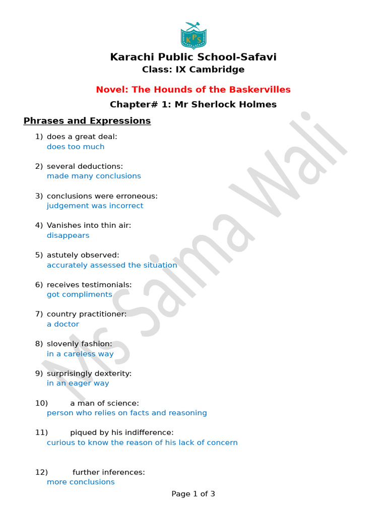the hounds of baskervilles chapter 1 | PDF | Sherlock Holmes | Dr. Watson