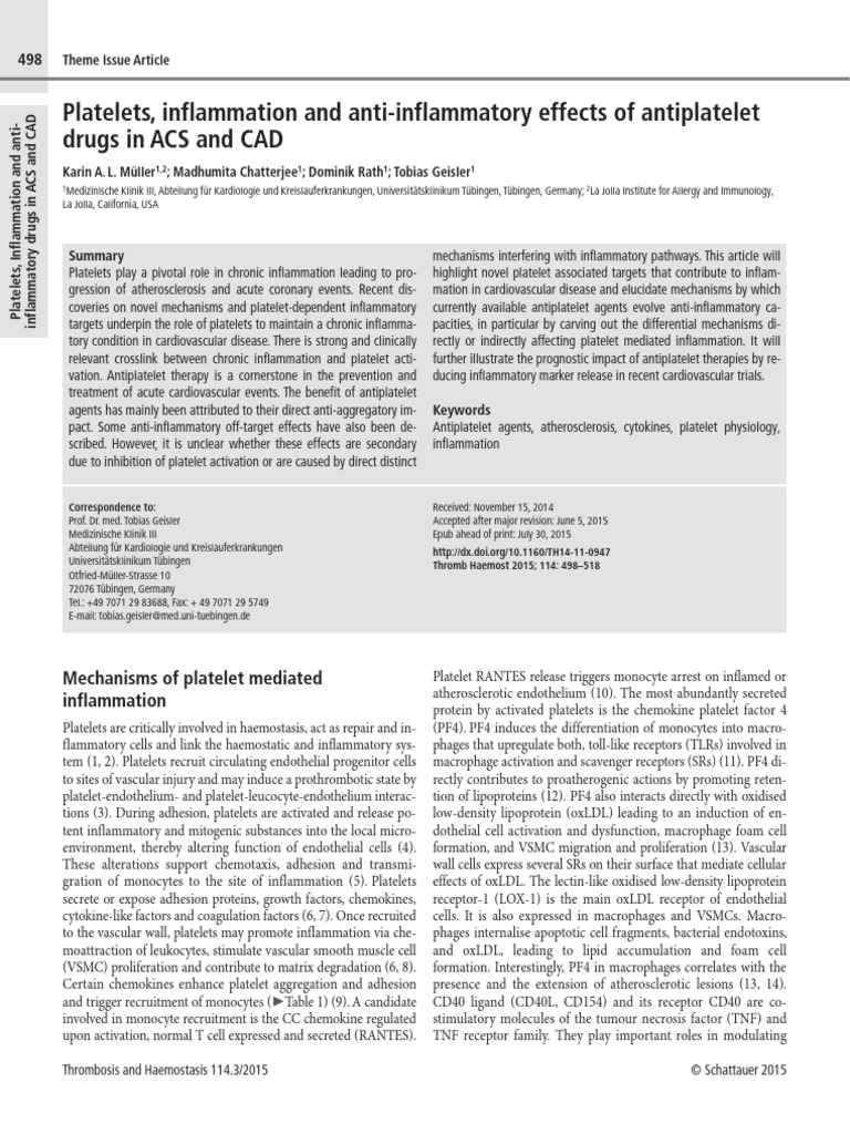 Platelets, Inflammation and Anti-Inflammatory Effects of Antiplatelet ...