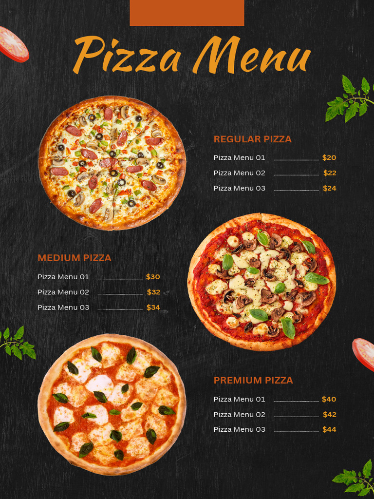 Black Orange Modern Pizza Menu | PDF