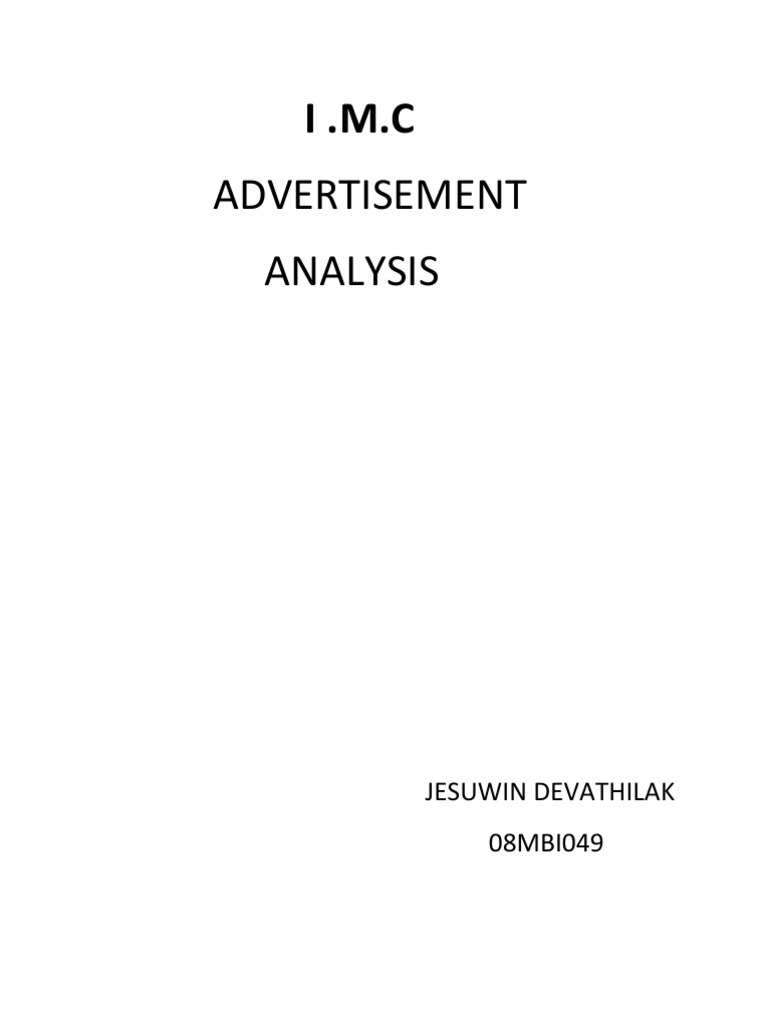 Advertisement Analysis: Jesuwin Devathilak 08MBI049 | PDF | Advertising | Brand