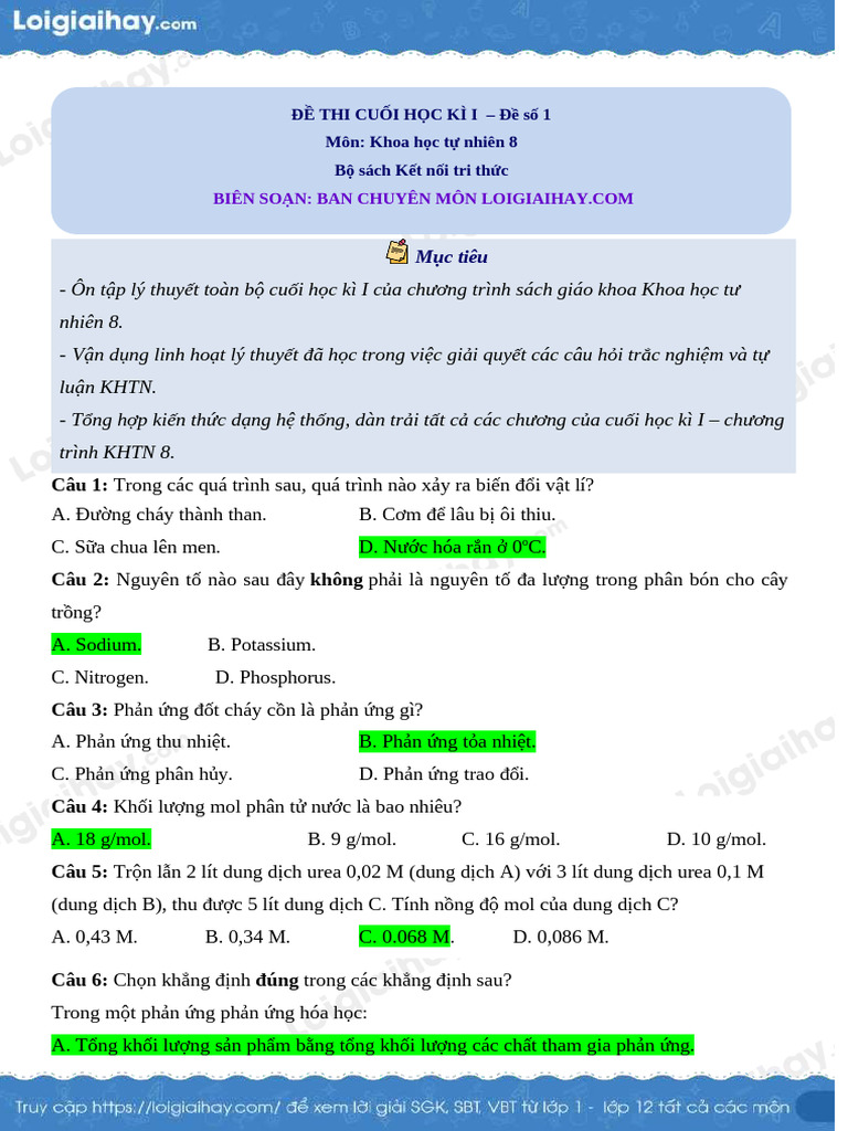 De Thi Hoc Ki 1 KHTN 8 Ket Noi Tri Thuc de So 1 1700557562 | PDF