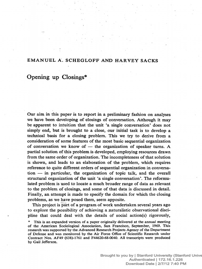 Analyzing Conversation Closings | PDF | Conversation | Relevance