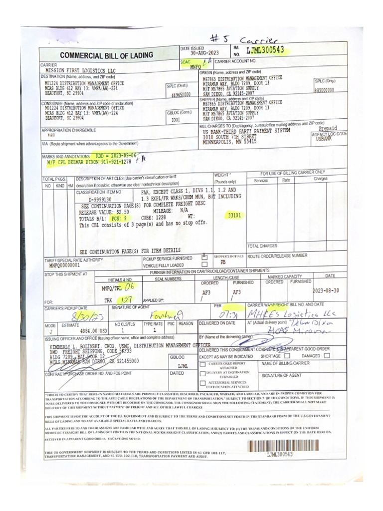 Commercial Bill of Lading | PDF