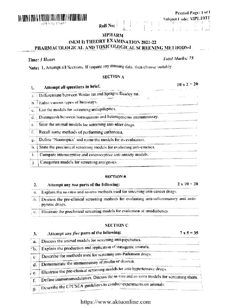 Mpharm 1 Sem Pharmacological and Toxicological Screening Methods | PDF
