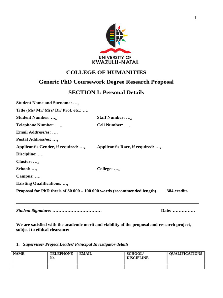 02 PHD Coursework Generic Research Proposal Form With Guidelines | PDF ...