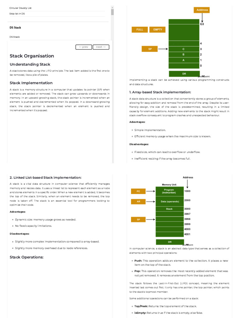 Stack Organisation - Javatpoint | PDF | Pointer (Computer Programming) | Computing