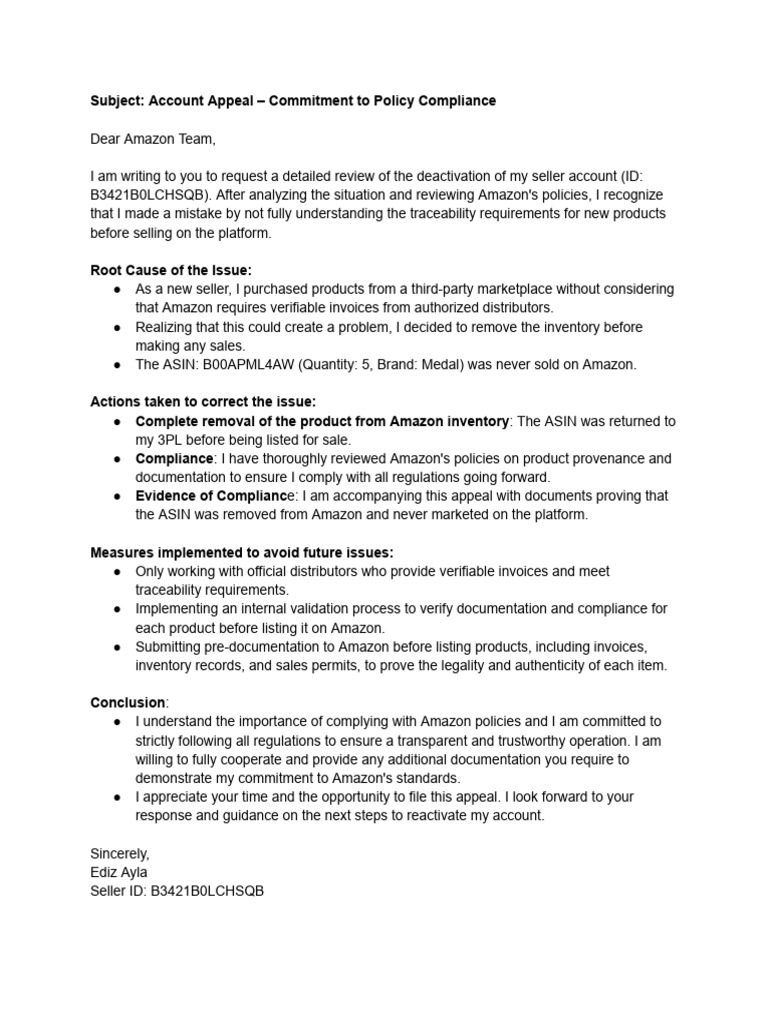 Account Appeal - Request For Review and Compliance Commitment | PDF