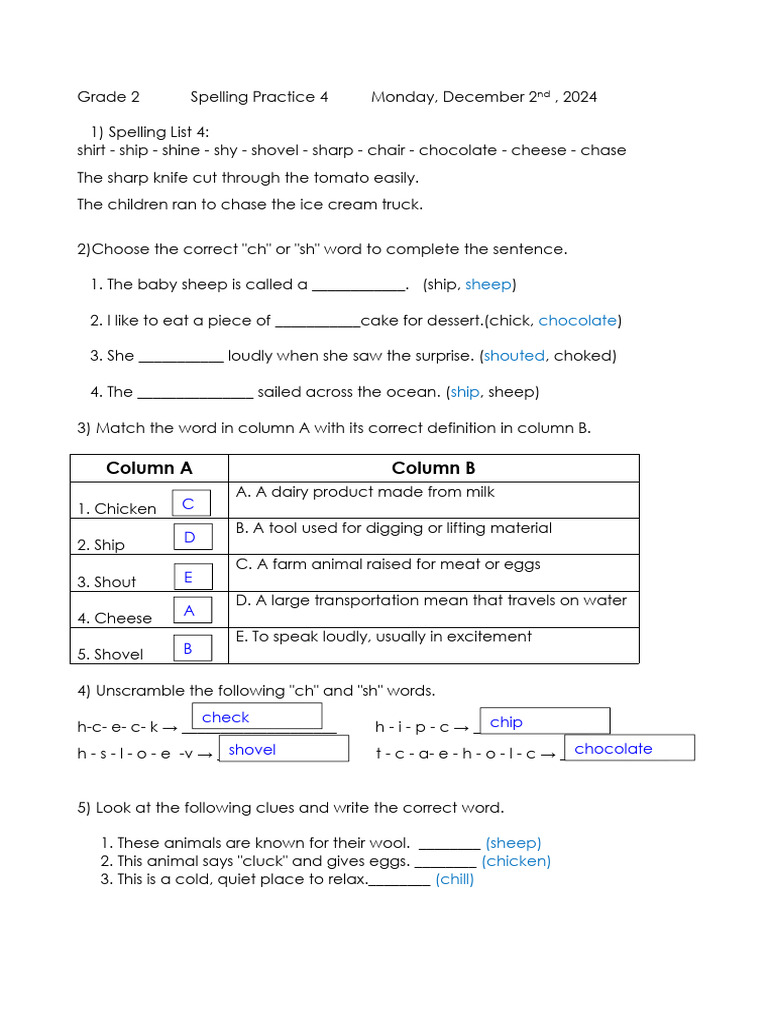 Grade 2 - Spelling Practice 4 | PDF