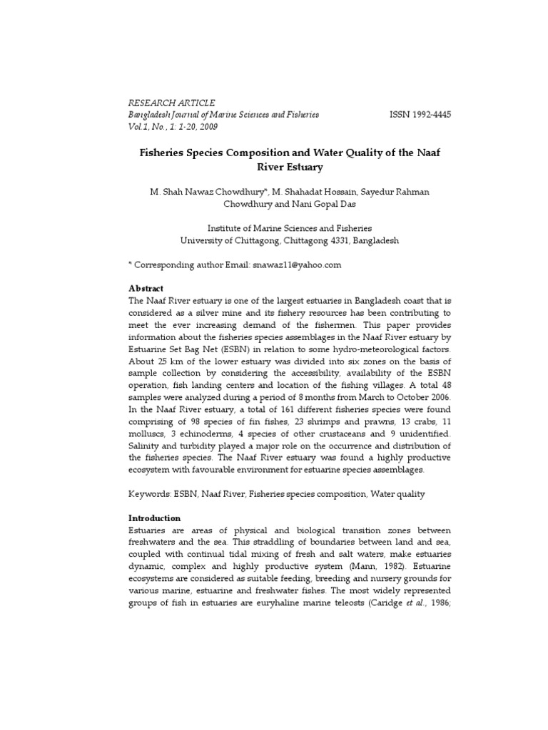 Fisheries Species Composition and Water Quality of The Naaf River ...