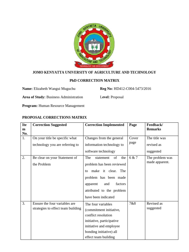 Proposal Correction Matrix | PDF