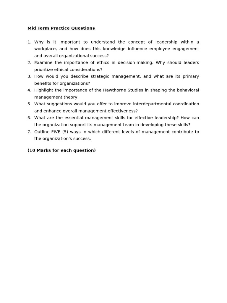Mid Term Practice Questions | PDF