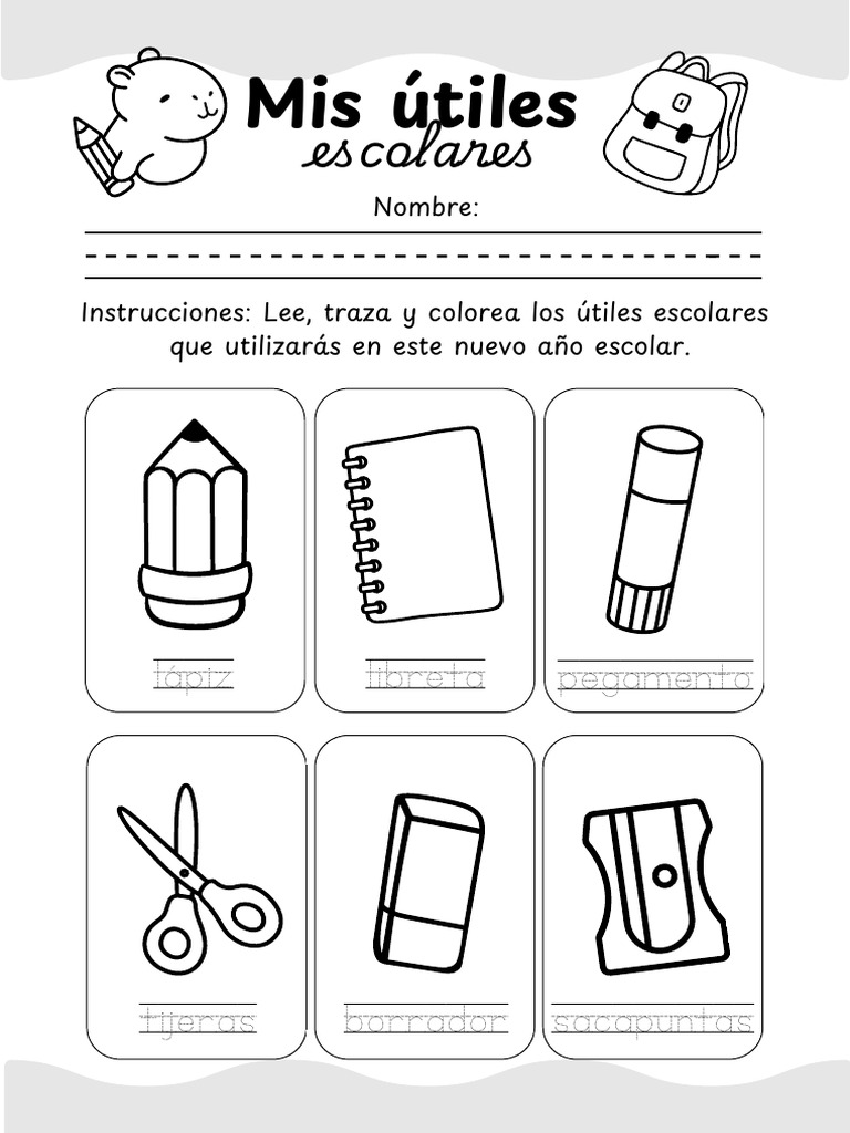 Hoja de Trabajo: Útiles Escolares | PDF
