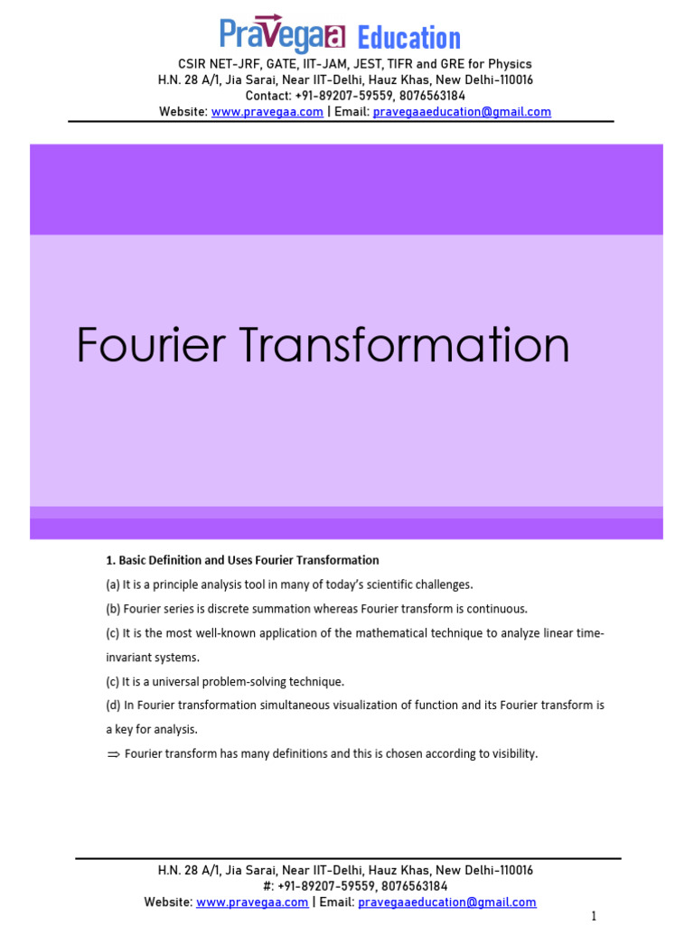 Basic Definition and Uses Fourier Transformation | PDF | Fourier ...