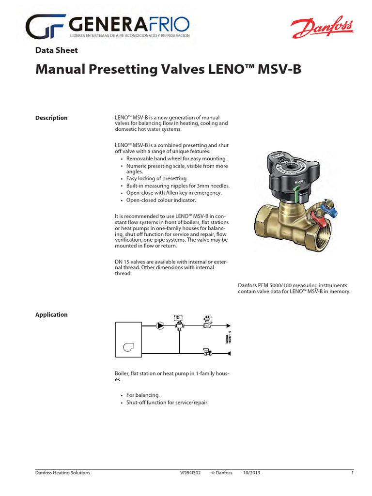 FICHA TECNICA 004 - VALVULA Danfoss MSV-B | PDF | Valve | Pipe (Fluid ...