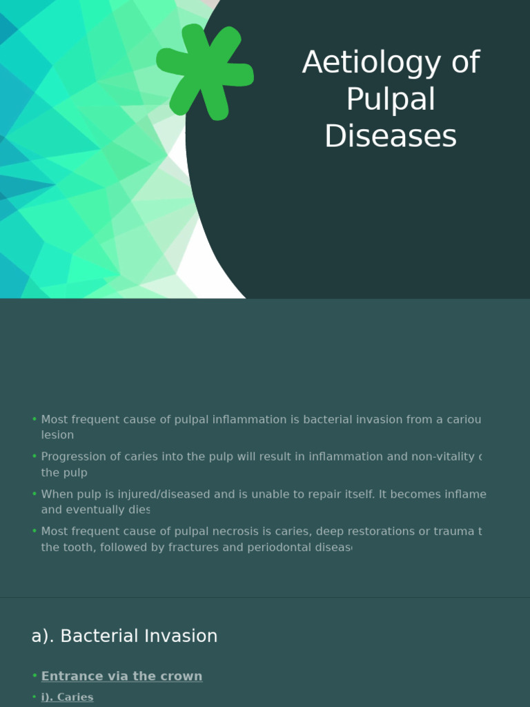 Aetiology of Pulpal Diseases | PDF | Human Tooth | Dental Anatomy