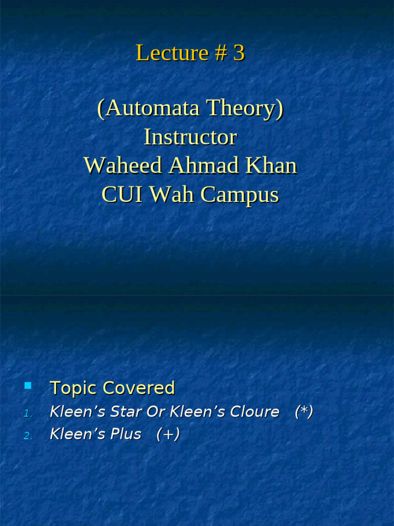 Lecture 3 Kleen's Star and Plus Oprator | PDF | String (Computer ...