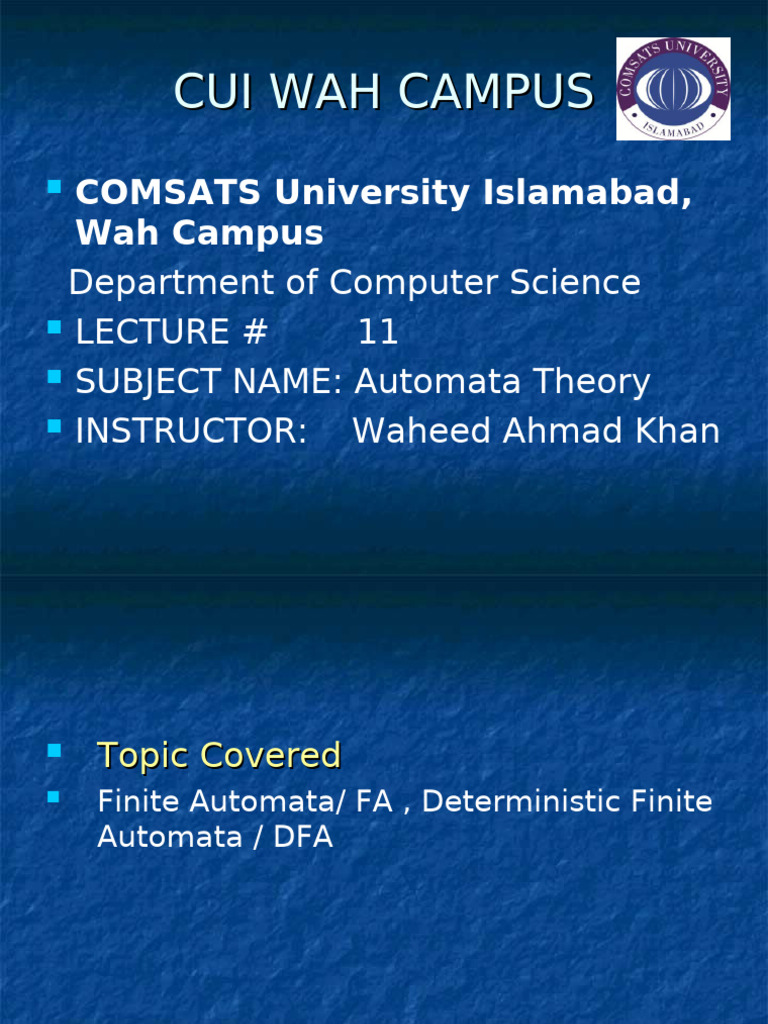 Lecture 11 Finite Automata Fa Pdf Automata Theory String Computer Science