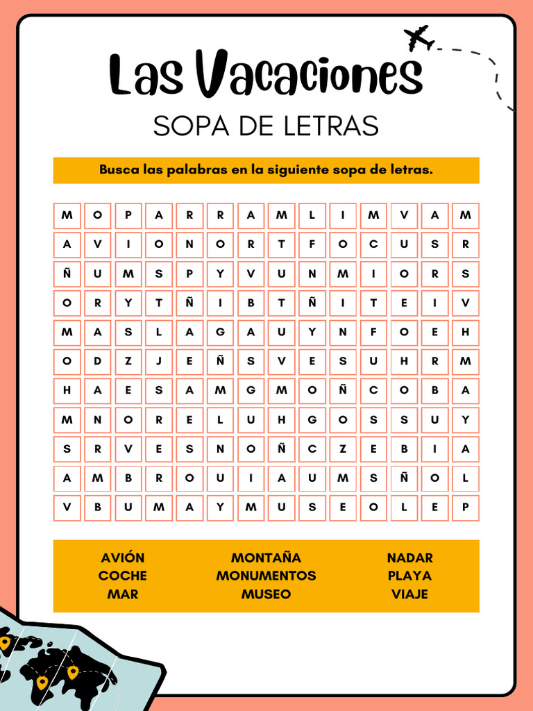 Sopa de Letras: Vacaciones y Playa | PDF