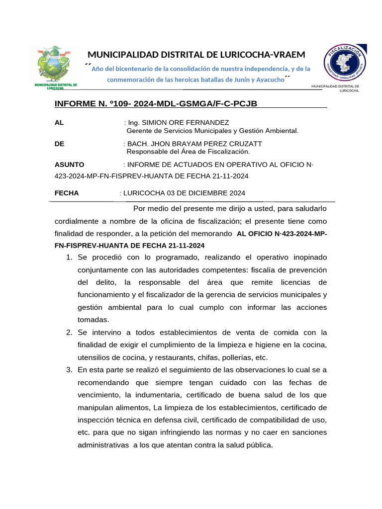 Informe Respuesta Al Oficio de La Fiscalia de Prevencion Del Delito | PDF