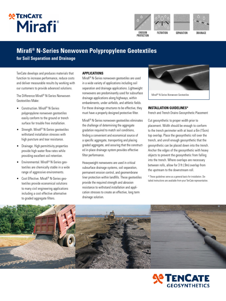 Mirafi Geotextil N - PDS - N | PDF | Drainage | Materials