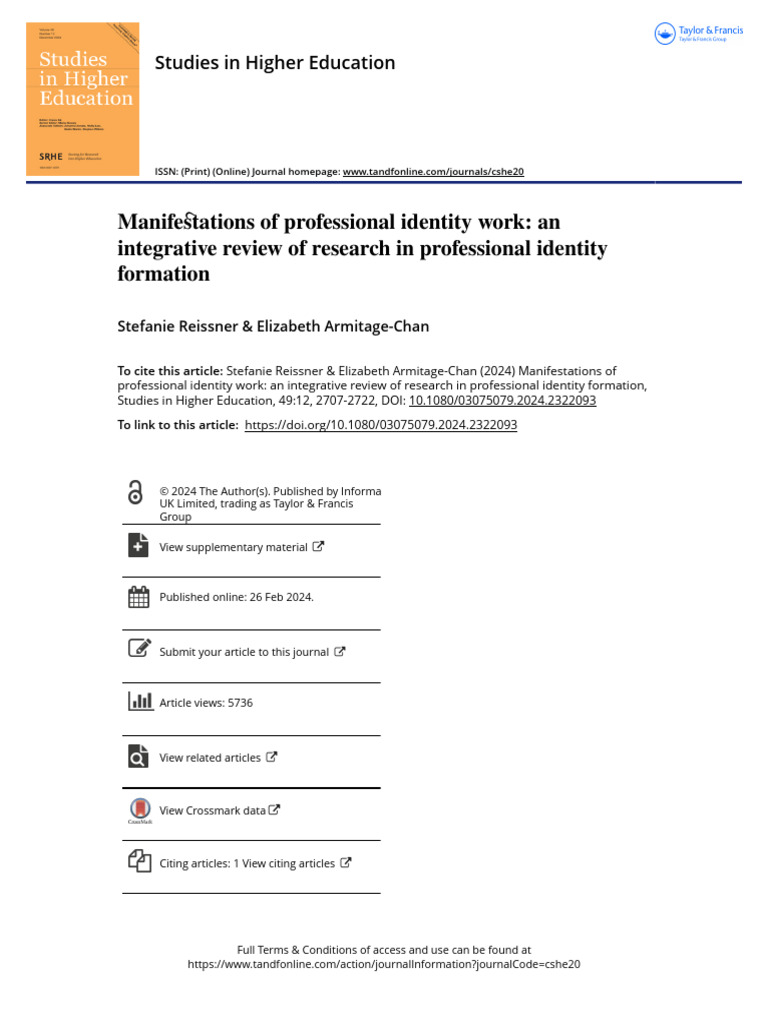 Manifestations of professional identity work an integrative review of ...