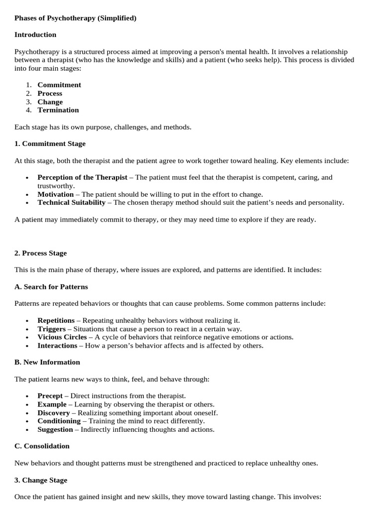 Four Stages of Psychotherapy Process | PDF | Psychotherapy | Thought