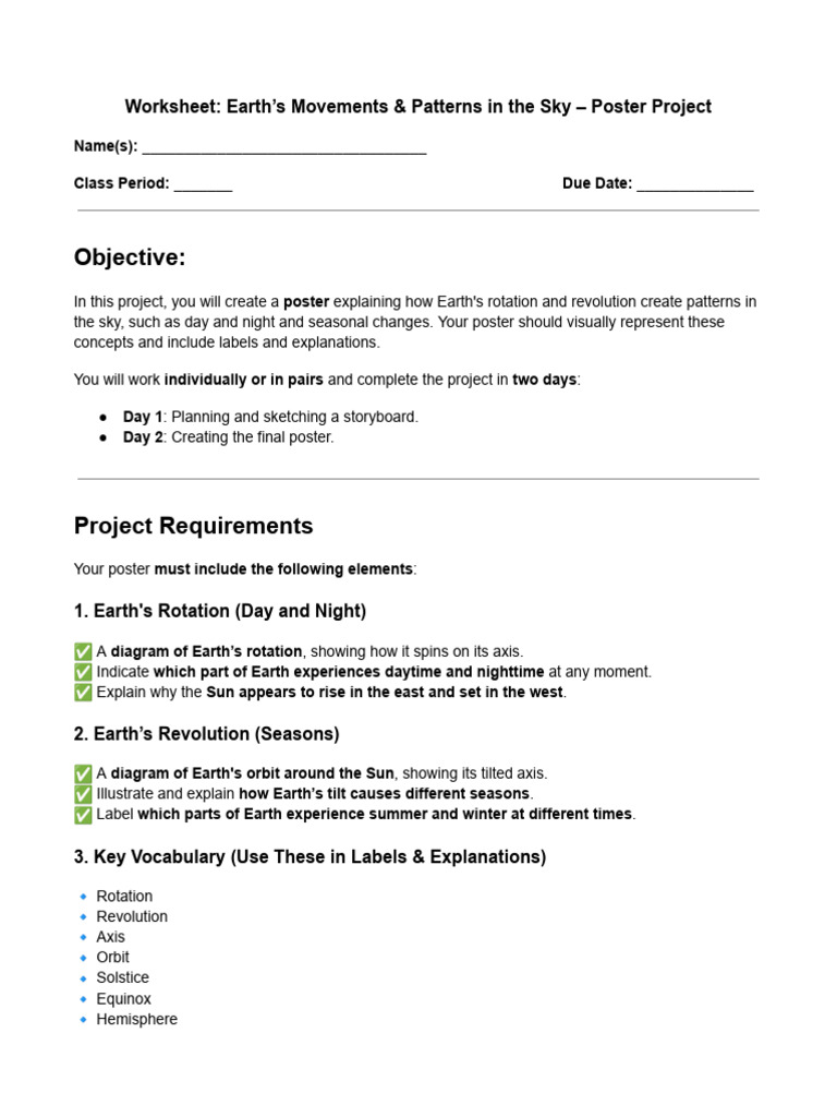 Earth's Movements: Poster Project Guide | PDF