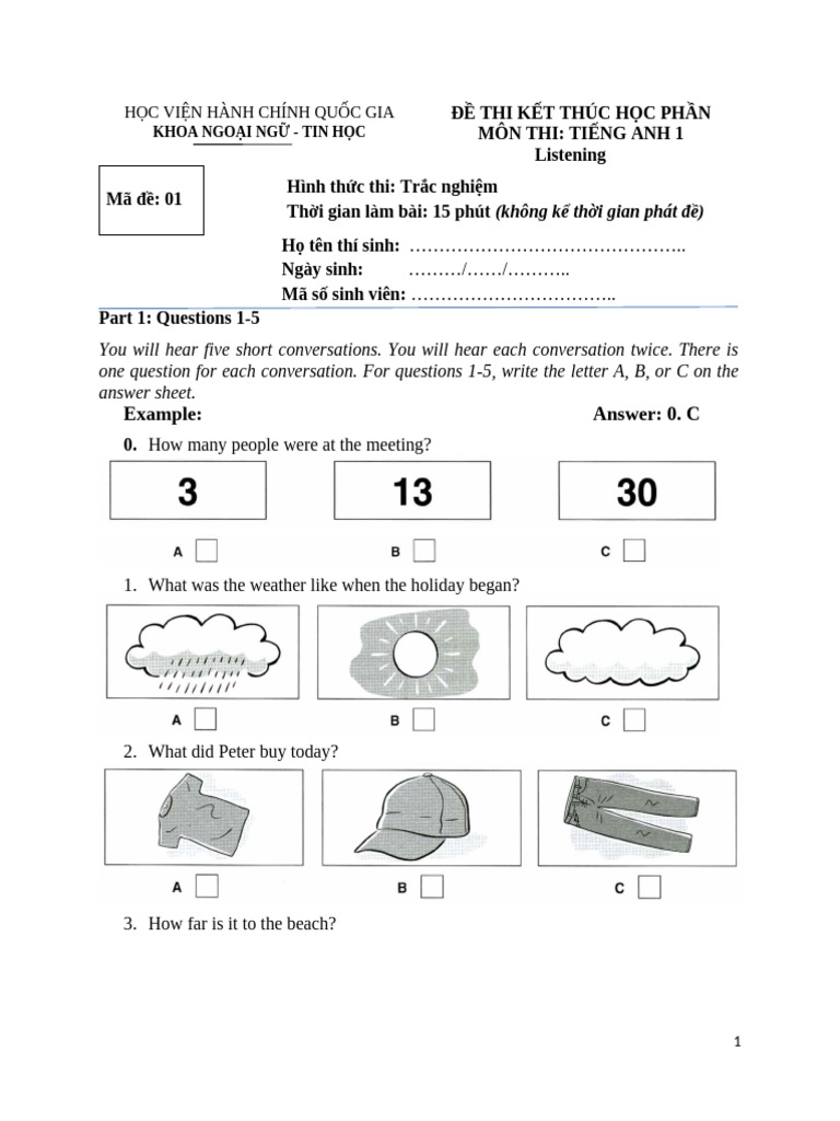 Format Đề Nghe Ta1 | PDF