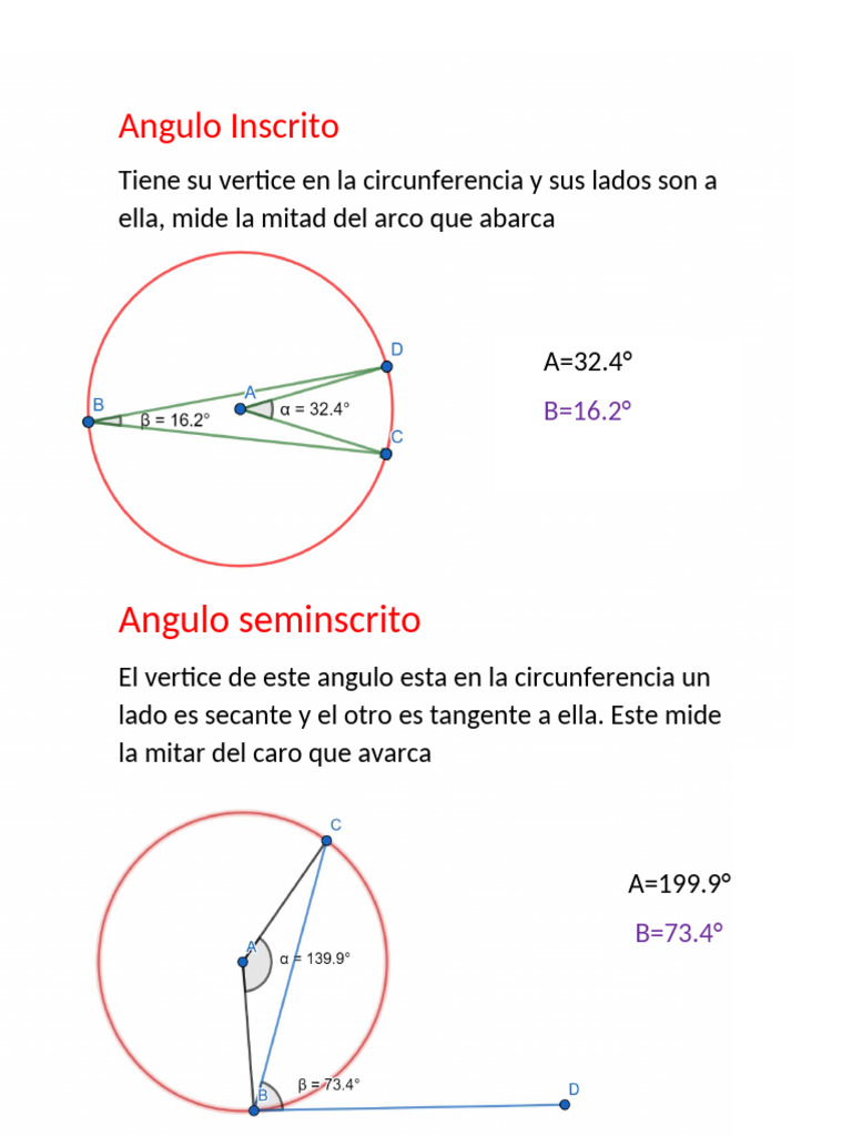 Tipos de Ángulos en Circunferencias | PDF