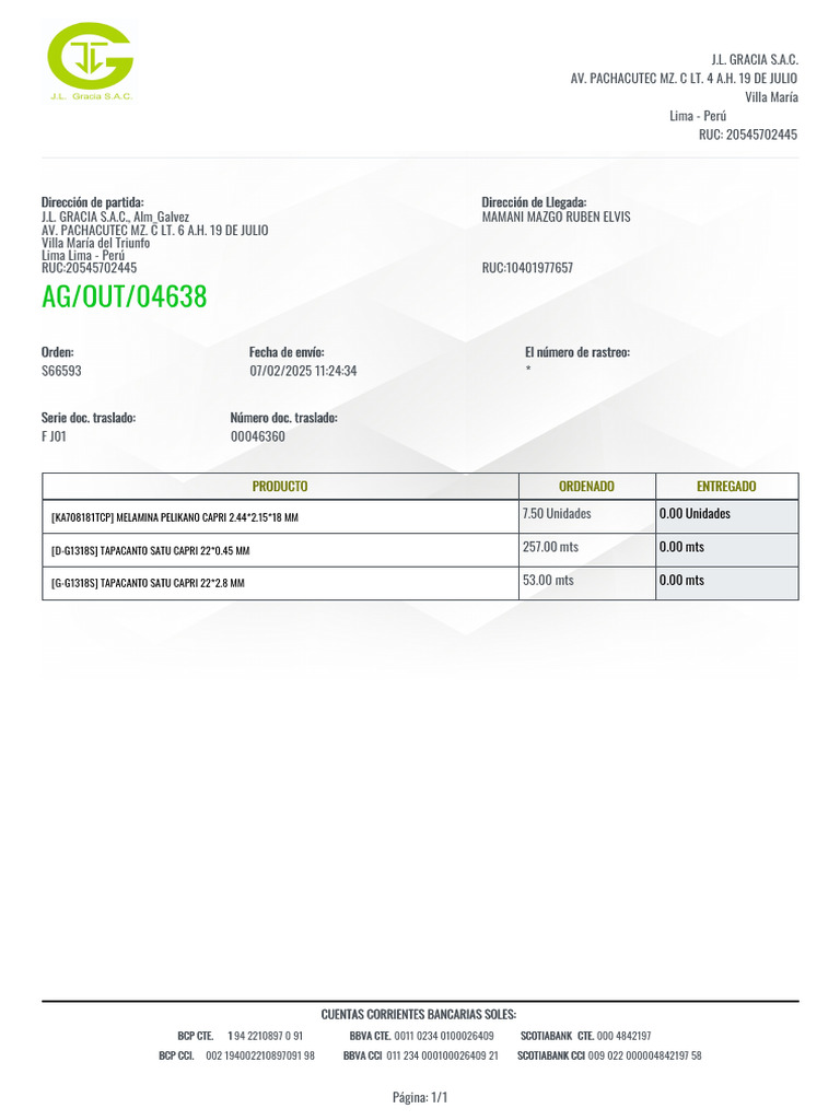 Albarán de Entrega - Mamani Mazgo Ruben Elvis - Ag - Out - 04638 | PDF