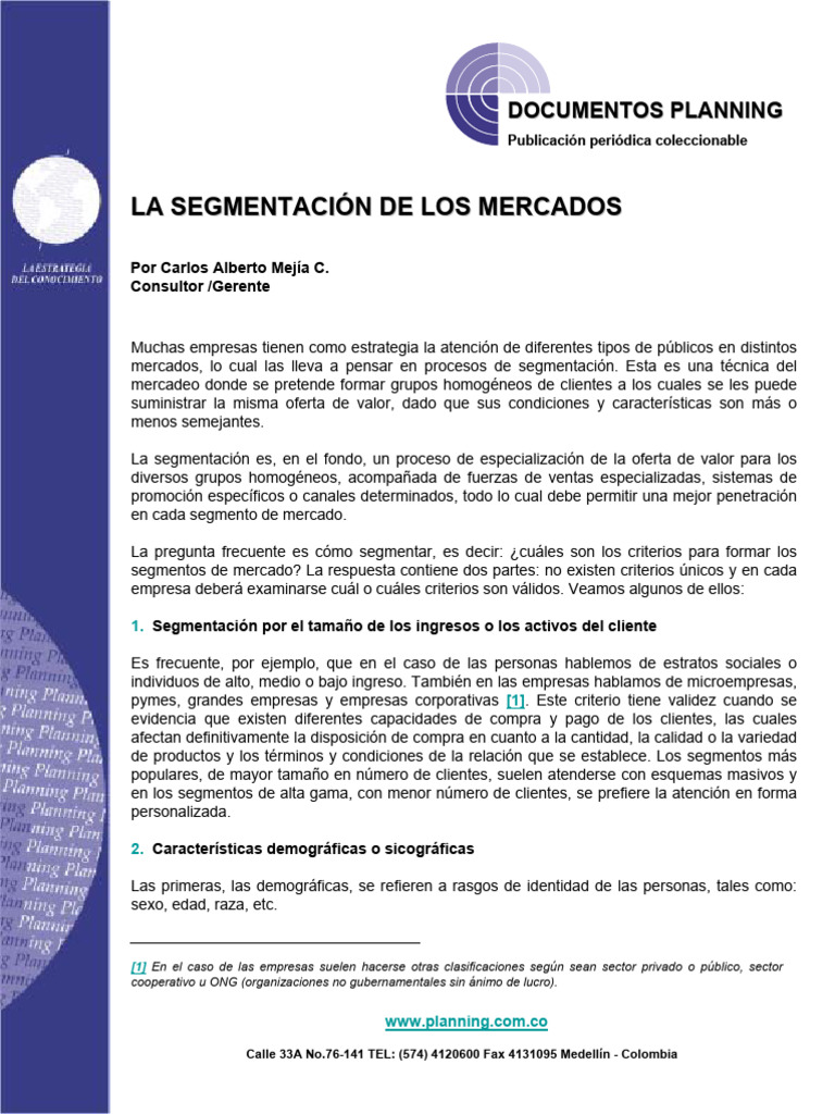 segmentacion de planning.com | PDF | Marketing | Segmentación de mercado