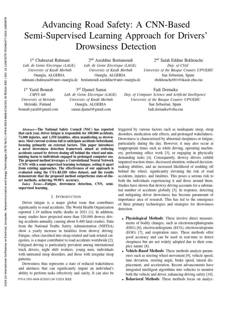 Advancing Road Safety A CNN-Based Semi-Supervised Learning Approach For Drivers Drowsiness ...