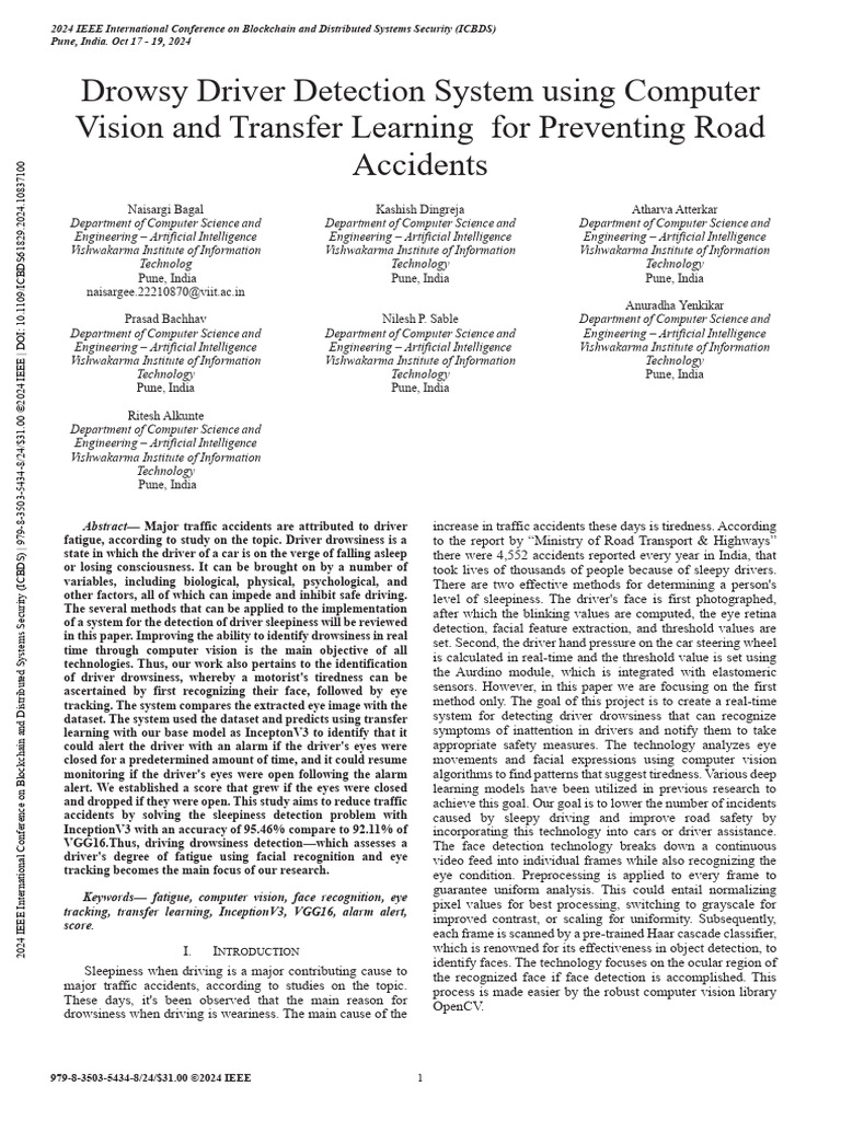 Drowsy Driver Detection System Using Computer Vision and Transfer Learning For Preventing Road ...