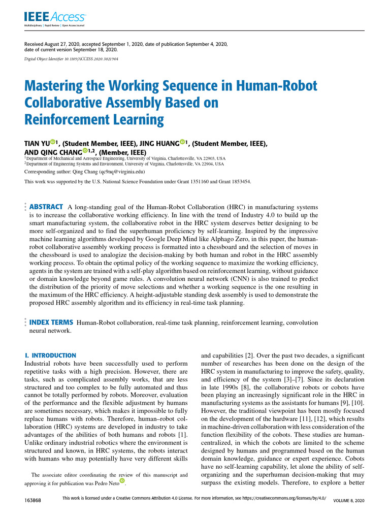 Mastering The Working Sequence in Human-Robot Collaborative Assembly Based On Reinforcement ...