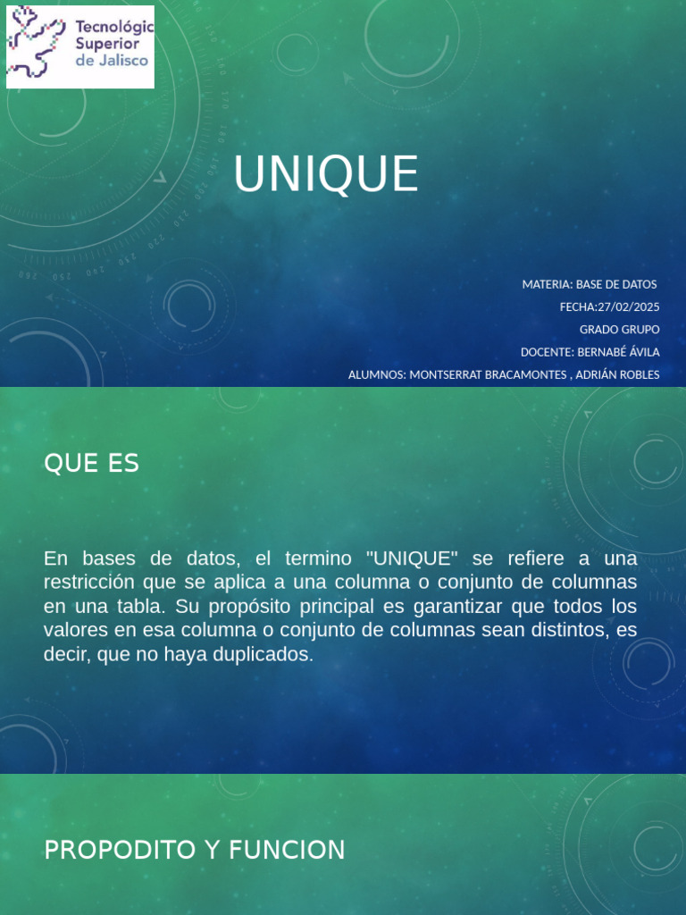 UNIQUE Base de Datos | PDF | Bases de datos | Gestión de tecnología de ...