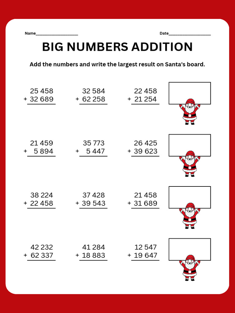 Christmas Addition Math Worksheet in Red | PDF