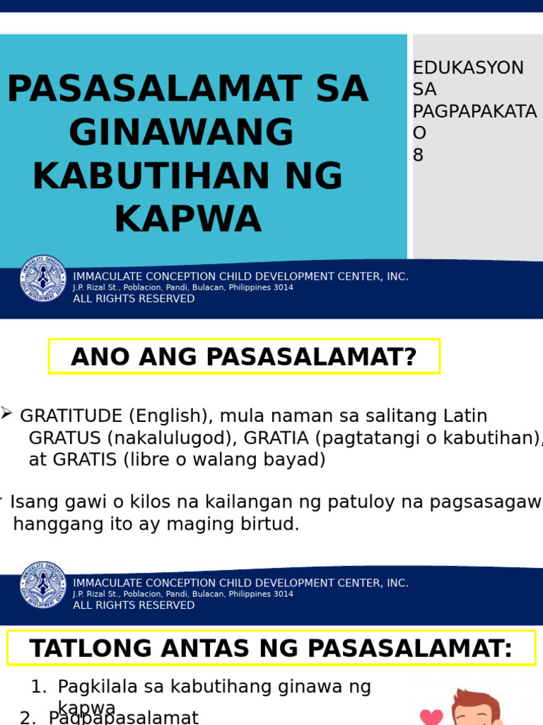 Esp 8 Pasasalamat Sa Ginawang Kabutihan | PDF