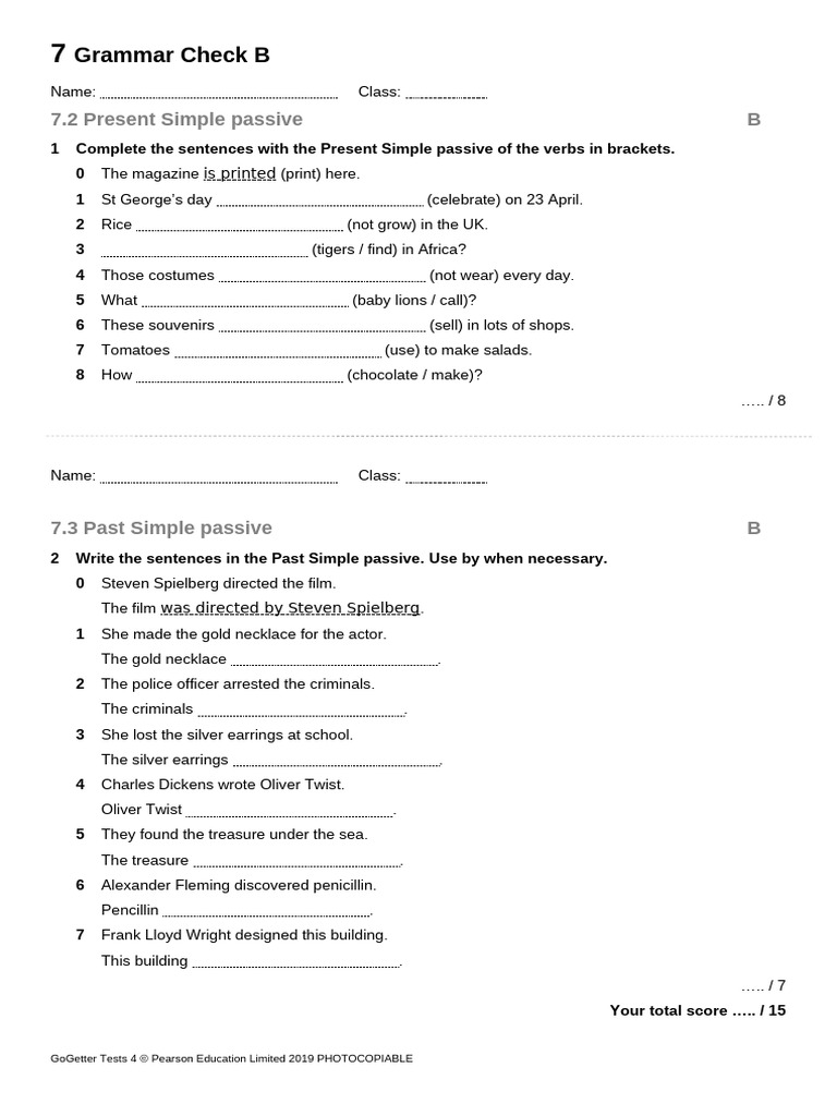 Go Getter 3 - Grammar Check 7B | PDF | Linguistic Morphology | Syntax