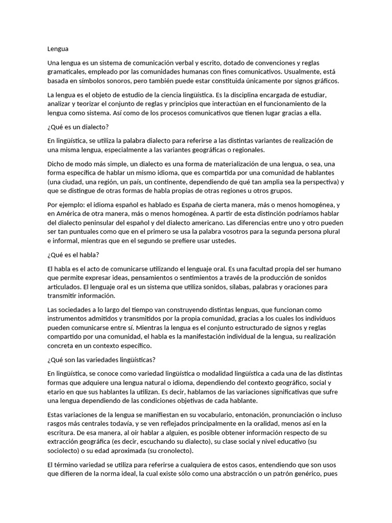 Definición y tipos de lengua y dialecto | PDF | Dialecto | Habla