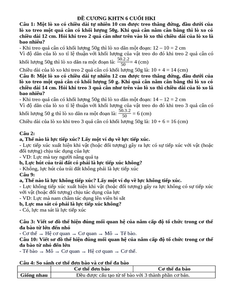 ĐỀ CƯƠNG KHTN 6 CUỐI HKI | PDF