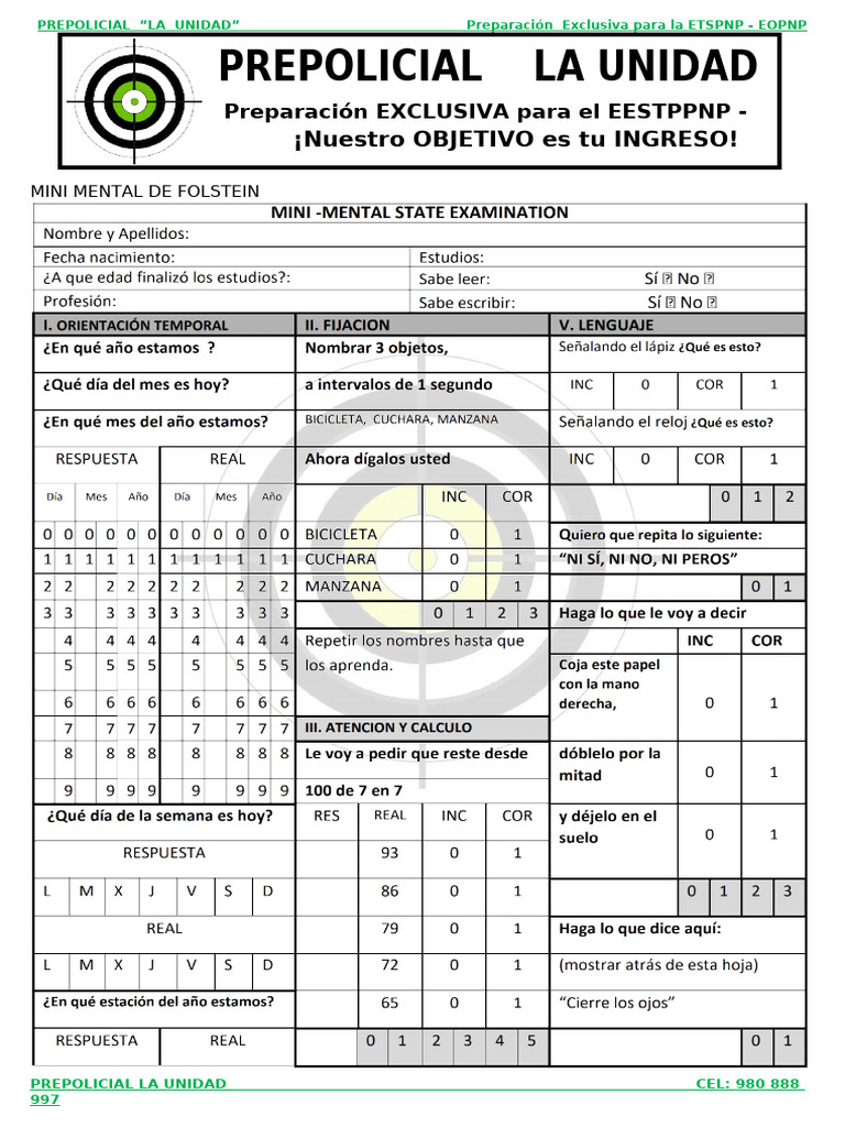 Mini Mental de Folstein (Mmse) | PDF