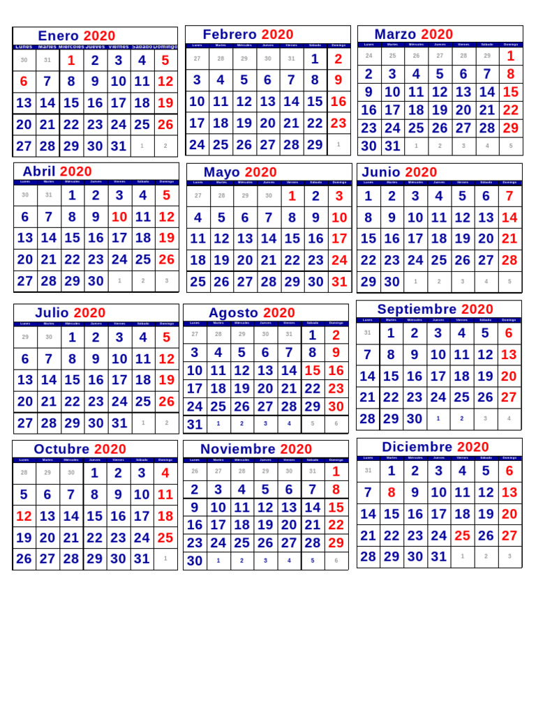 Calendario 2020 Completo | PDF | Calendario