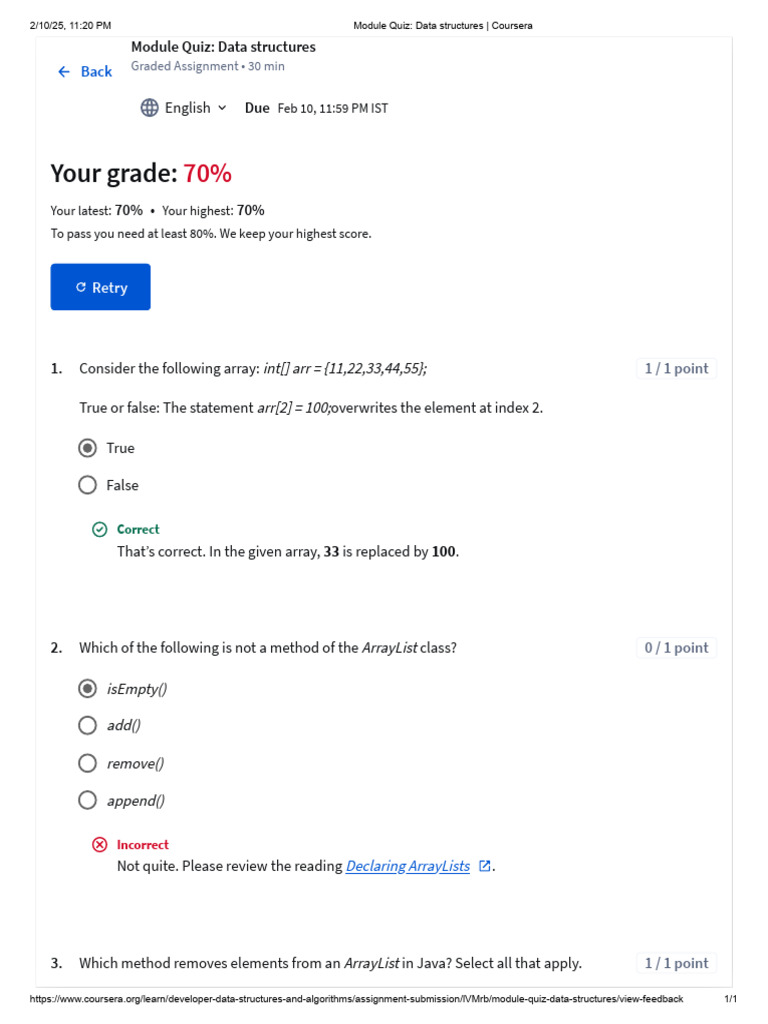 Module Quiz - Data Structures - Coursera | PDF